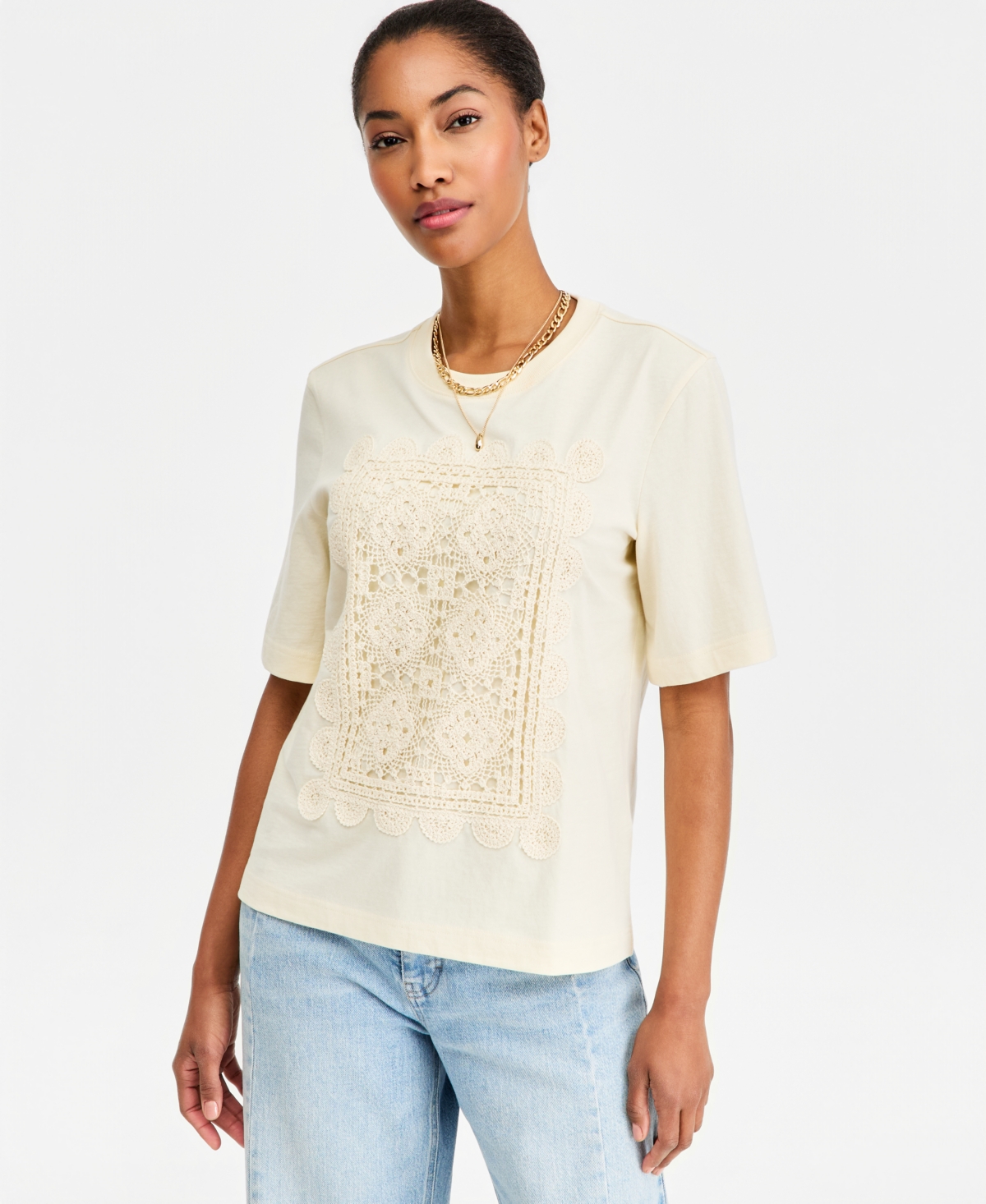 Click here for On 34th Womens Oversized Crochet Patch Cotton Jers... prices
