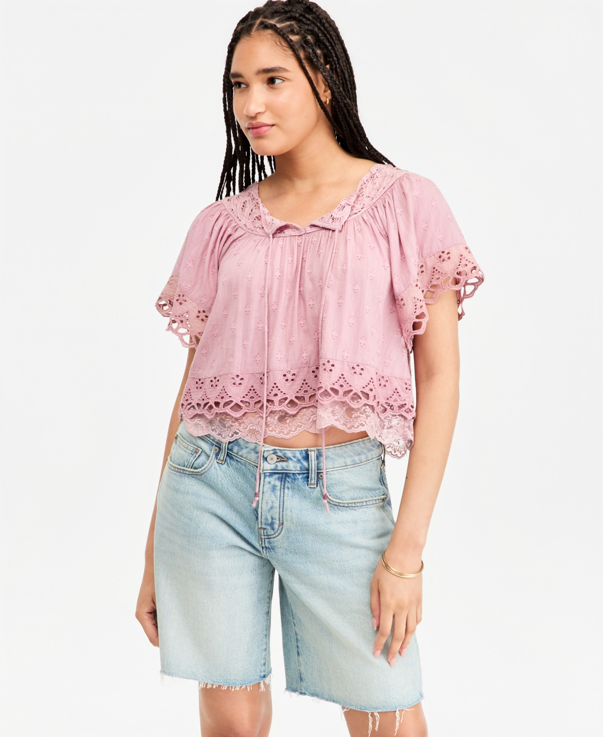 Click here for Lucky Brand Womens Notch Neck Lace Detail Top - No... prices