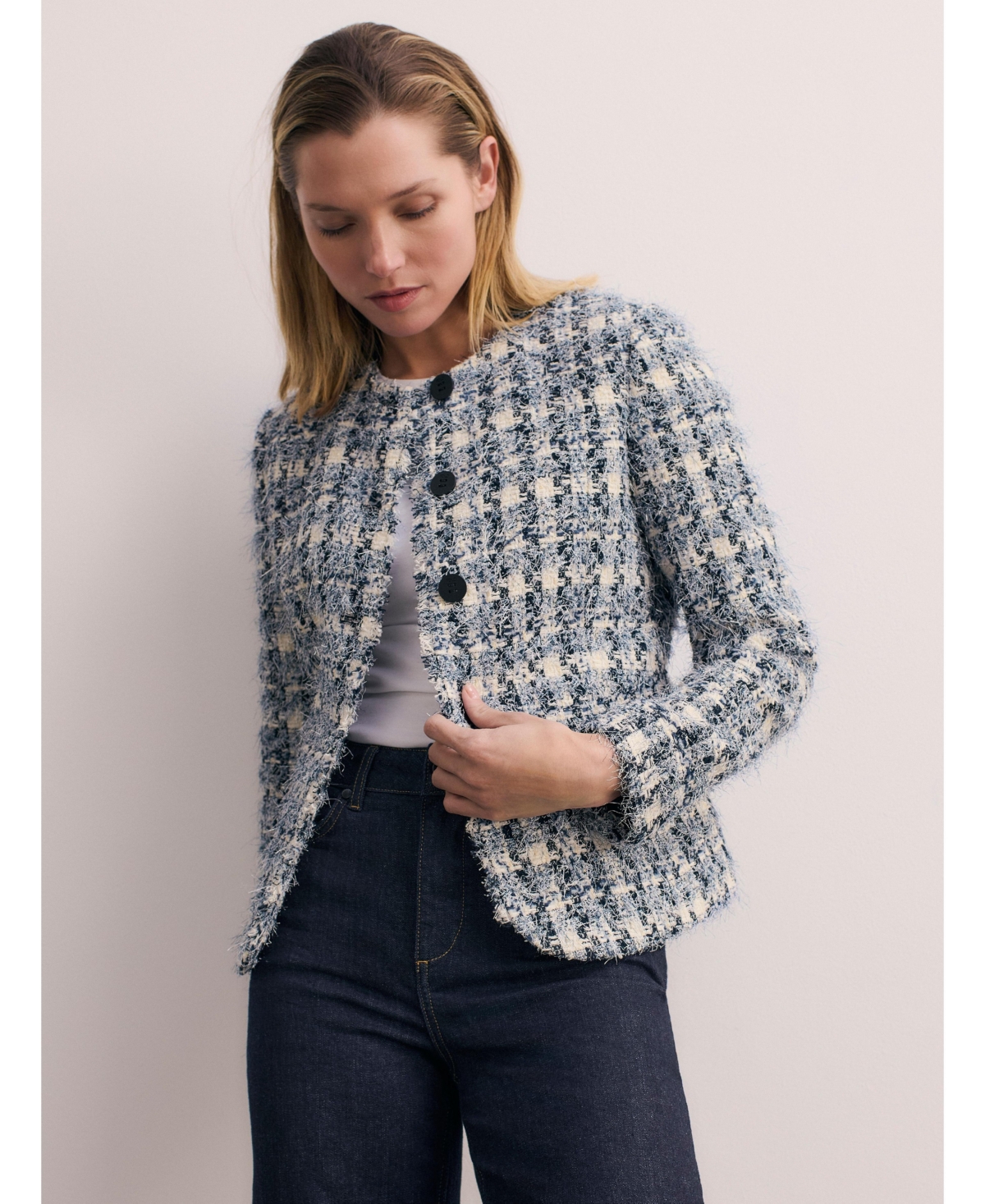 Click here for The Fold Womens Sunbury Tweed Jacket - Navy prices