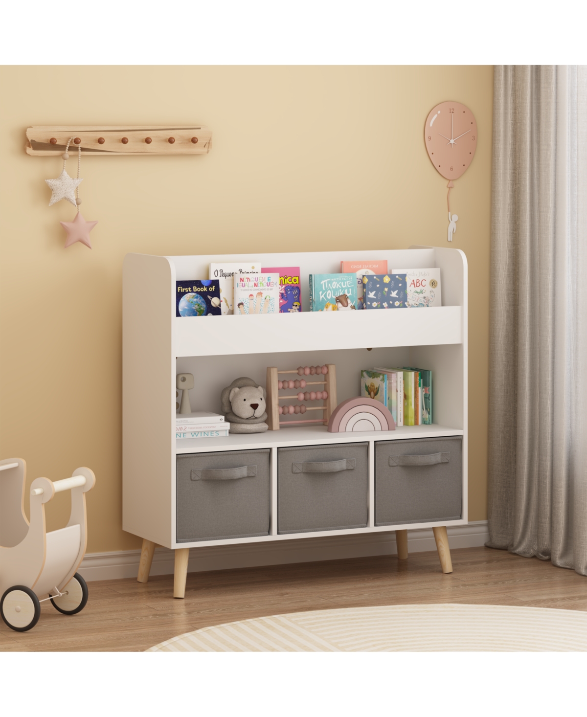Click here for Rainsken Kids Bookshelf with 3 Fabric Storage Bins... prices