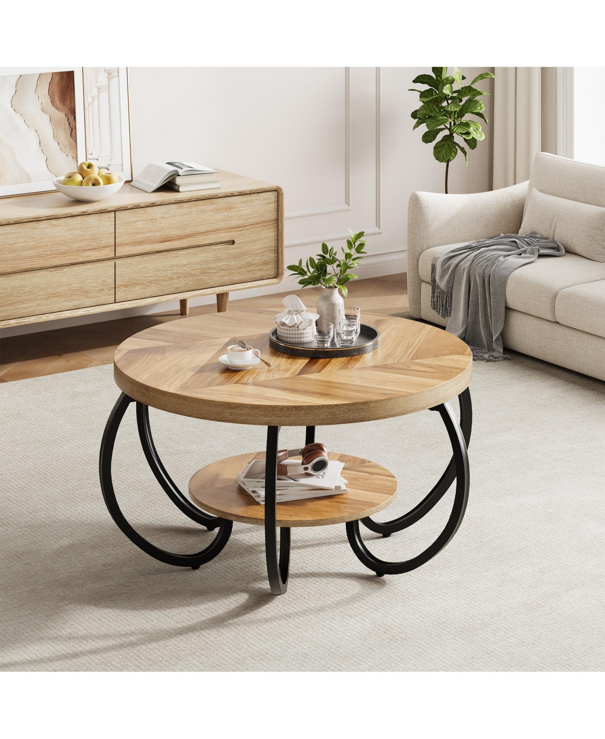 Click here for Homfan Modern Industrial 30 Round Coffee Table - 2... prices