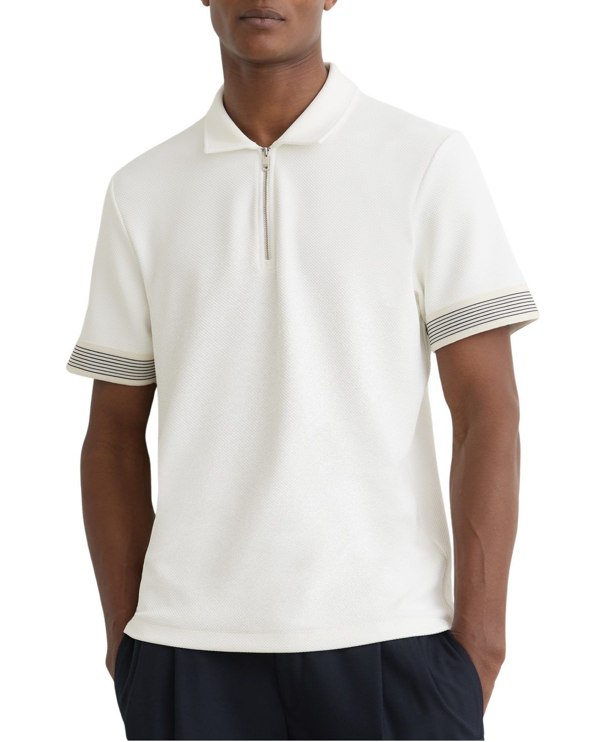 Click here for Reiss Mens Sleeve-Trim Half-Zip Polo Shirt - White prices