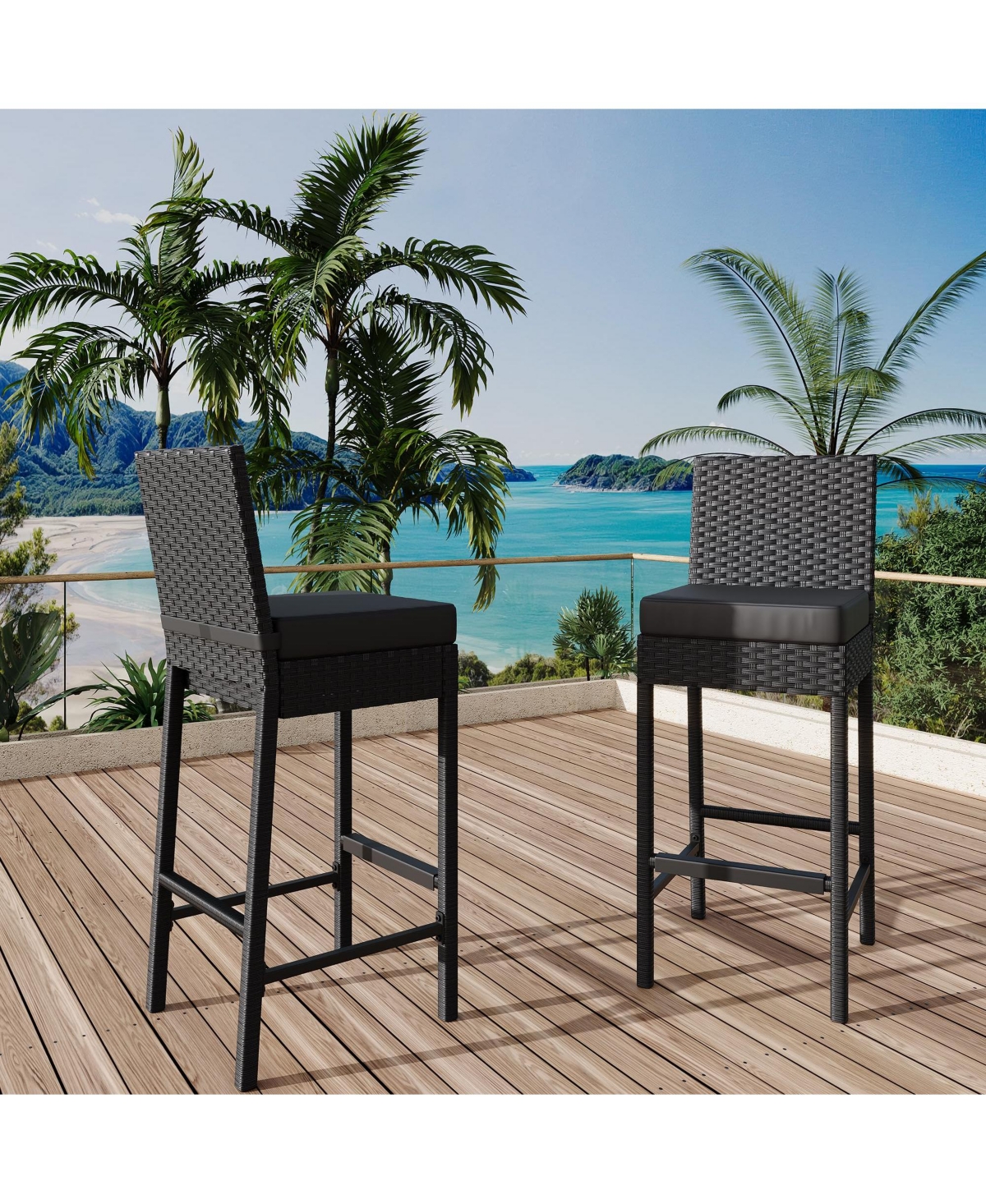 Click here for gaomon Set of 2 Rattan Wicker Outdoor Bar Stools w... prices