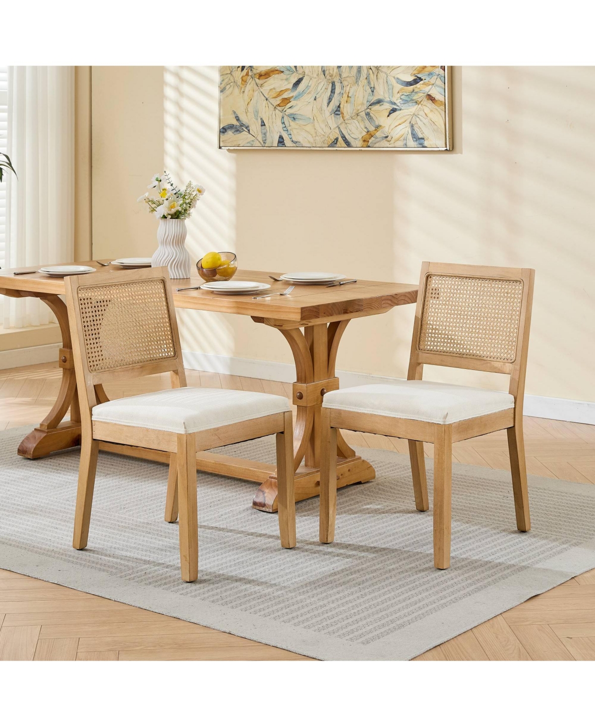 Click here for sumyeg Farmhouse Rattan Dining Chairs with Upholst... prices