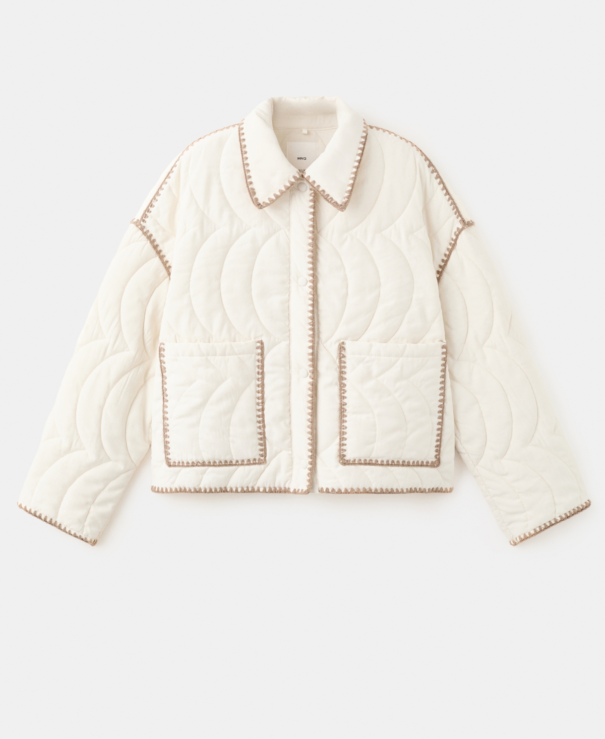 Click here for Mango Womens Contrasting Trim Quilted Jacket - Ecr... prices