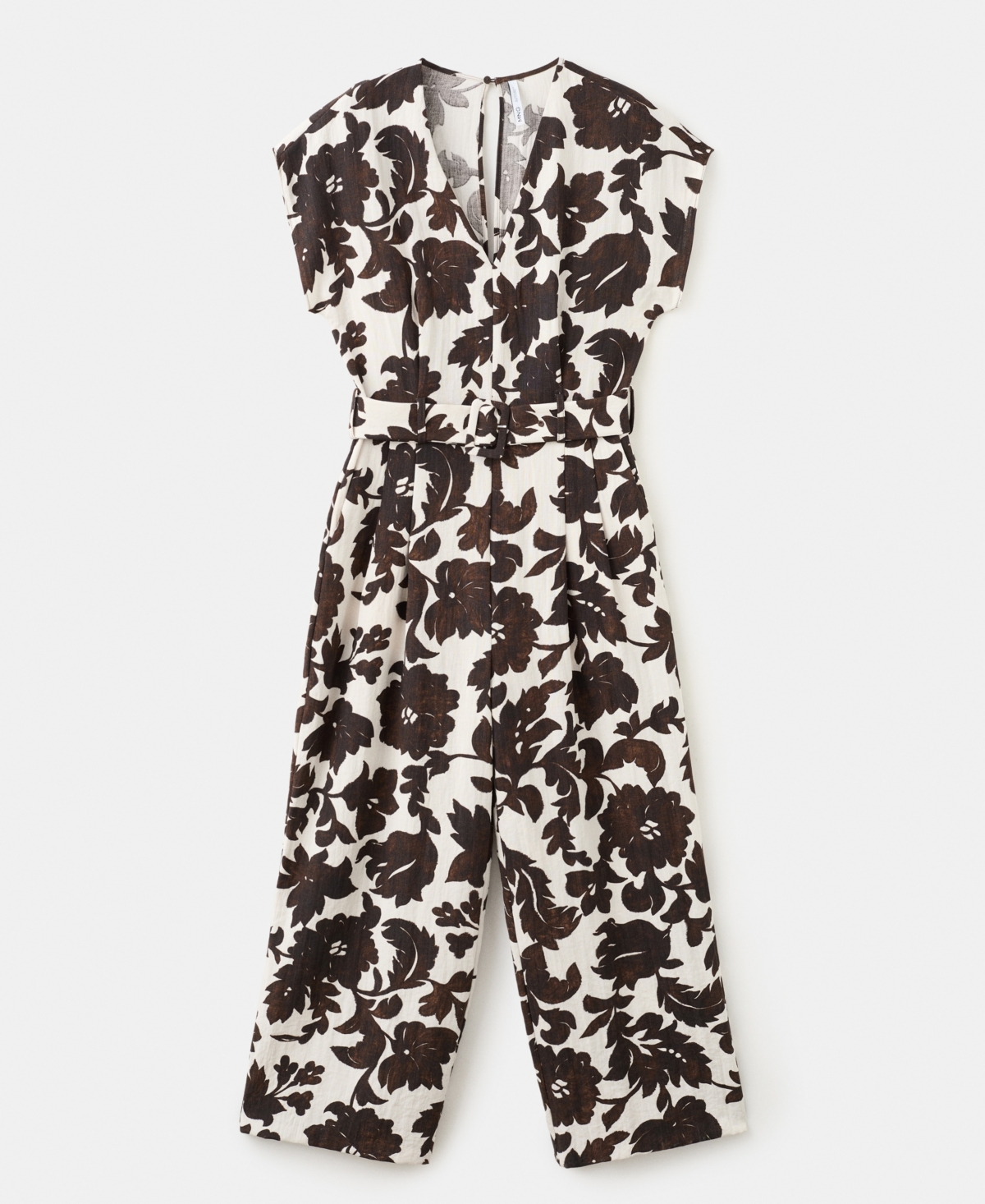 Click here for Mango Womens Floral Print Belted Jumpsuit - Ecru prices
