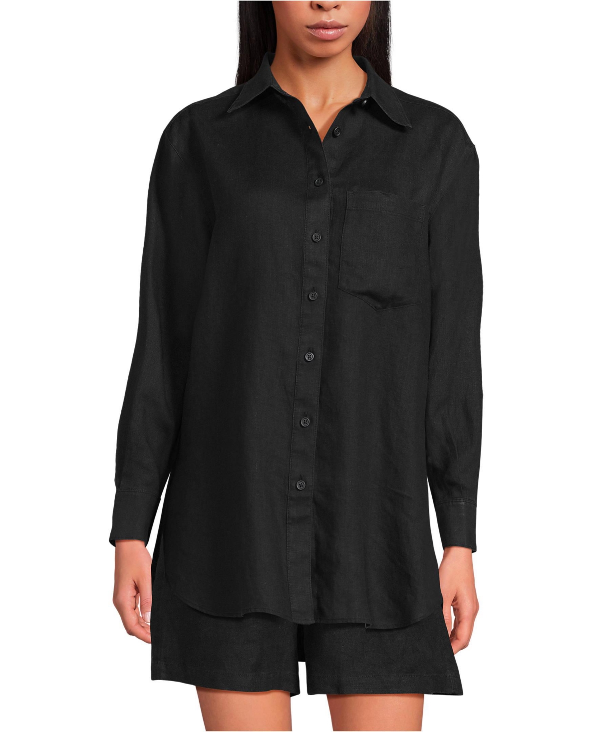 Click here for Lands End Womens Linen Oversized Button Front Shir... prices