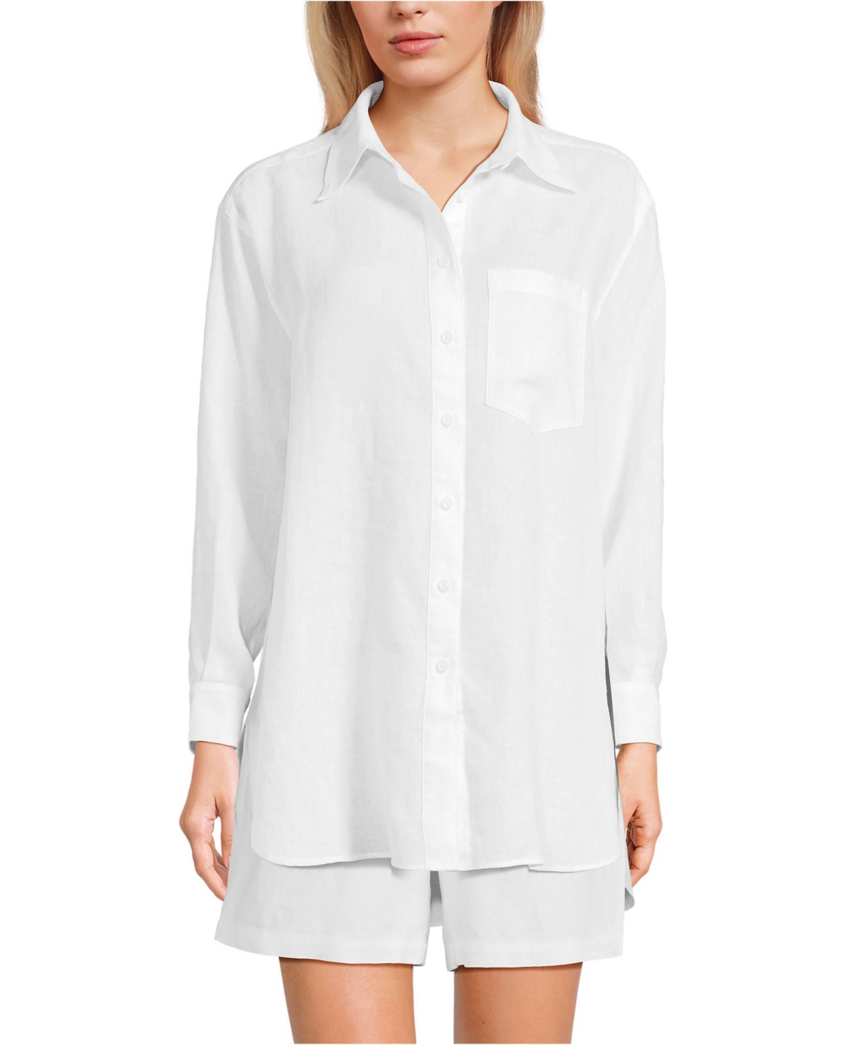 Click here for Lands End Womens Linen Oversized Button Front Shir... prices