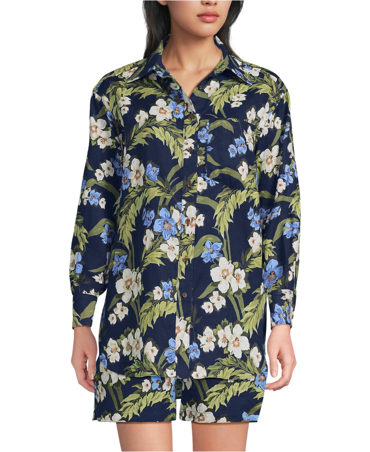 Click here for Lands End Womens Linen Oversized Button Front Shir... prices