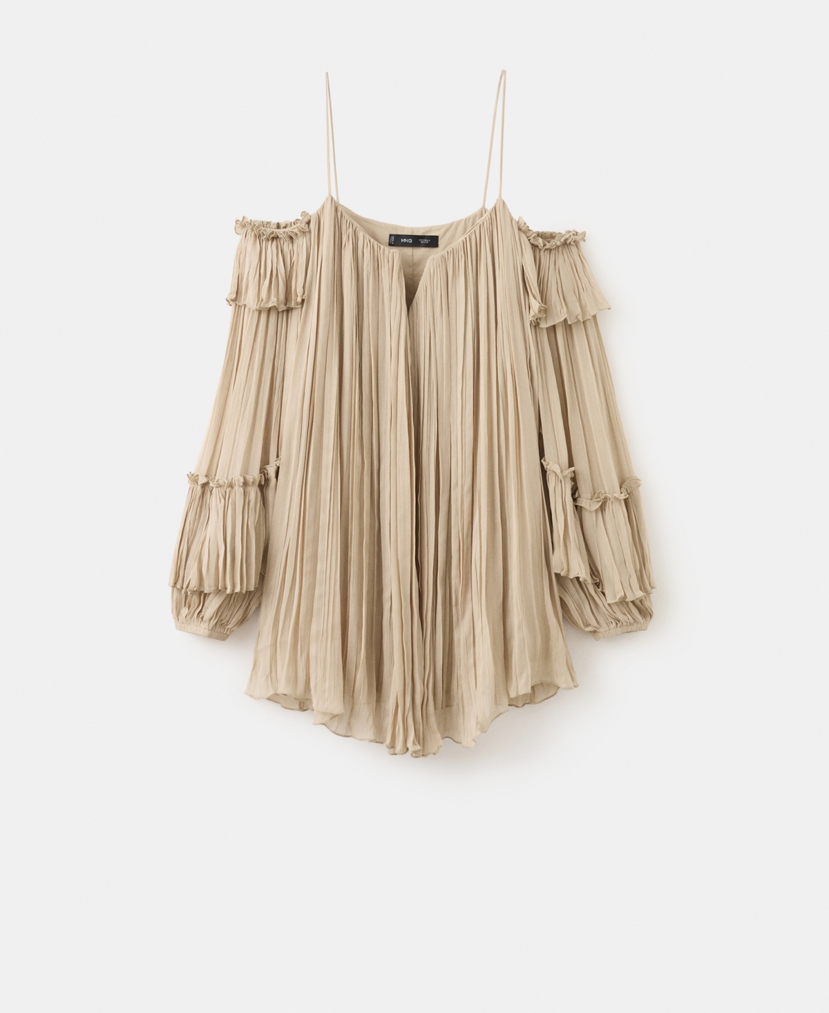 Click here for Mango Womens Pleated Boatneck Short Dress - Beige prices