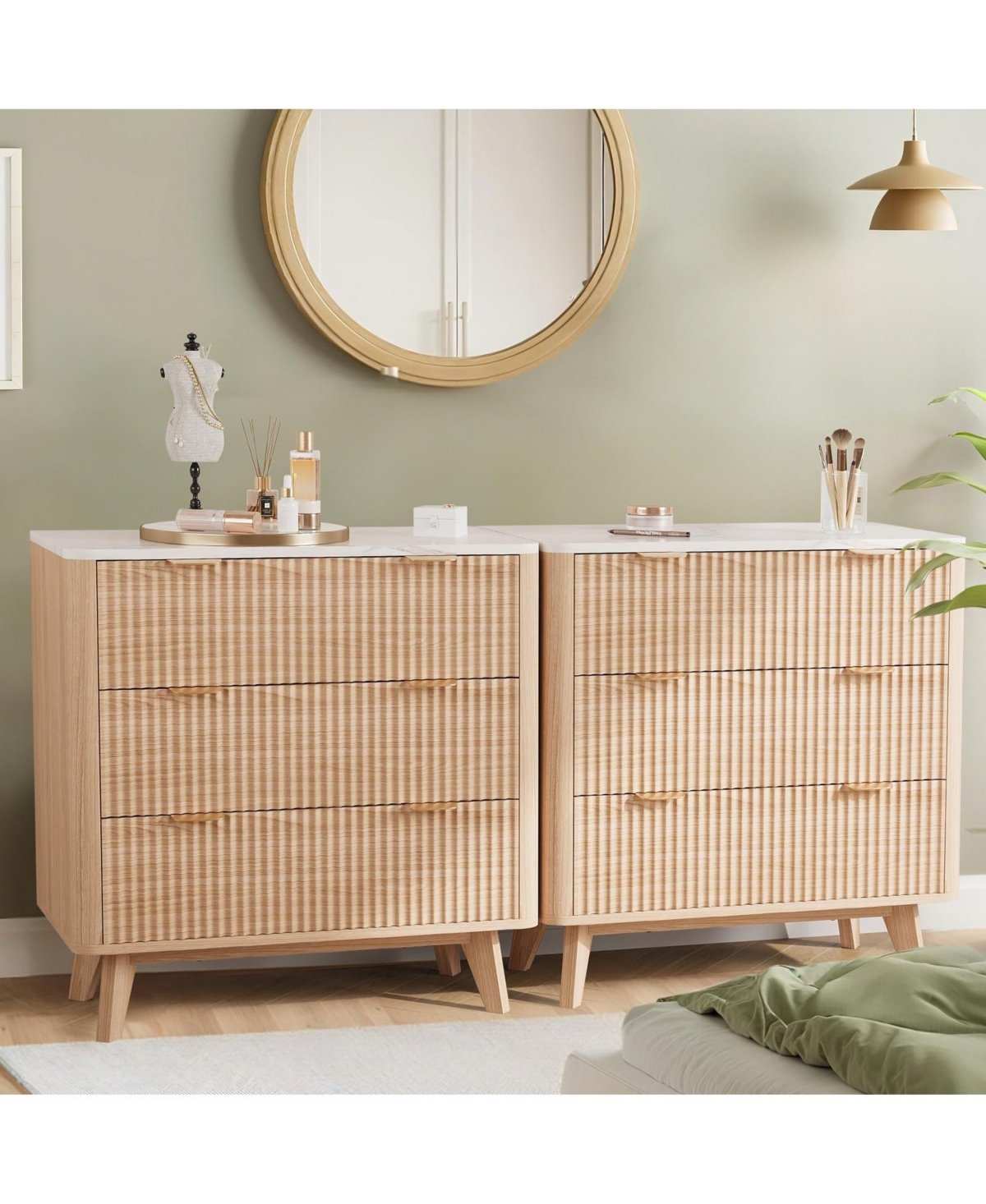 Click here for gaomon Home 3-Drawer Fluted Wood Nightstand  Faux... prices