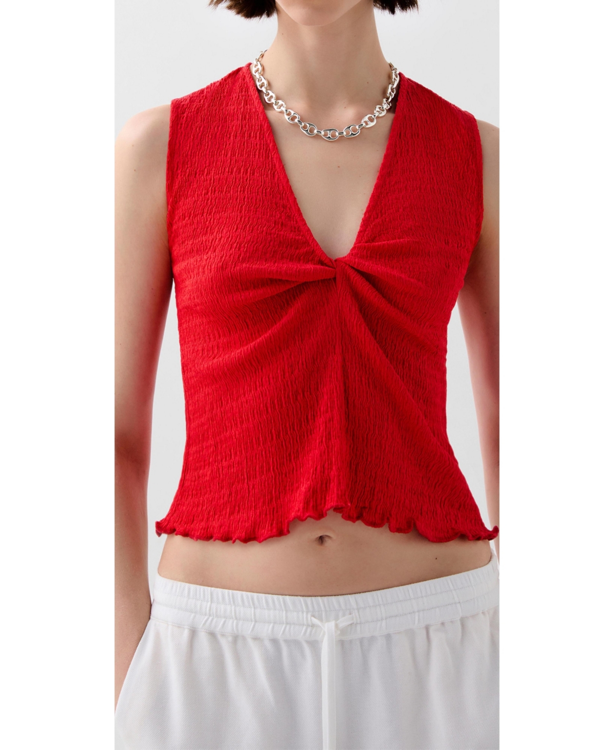 Click here for Scalpers Womens Wrinkle Chestknot Tee - Red prices
