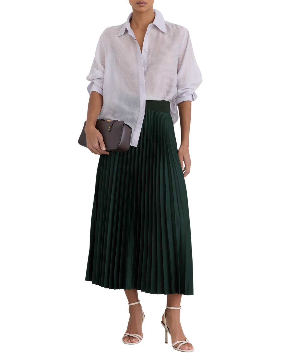 Click here for Reiss Womens Seren Pleated Midi Skirt - Dark Green prices