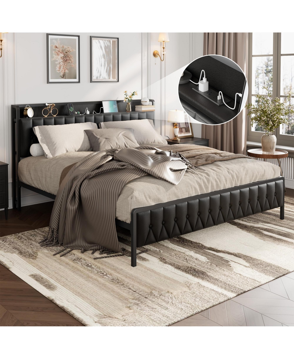 Click here for gaomon Size Bed Frame with Charging Station  Faux... prices