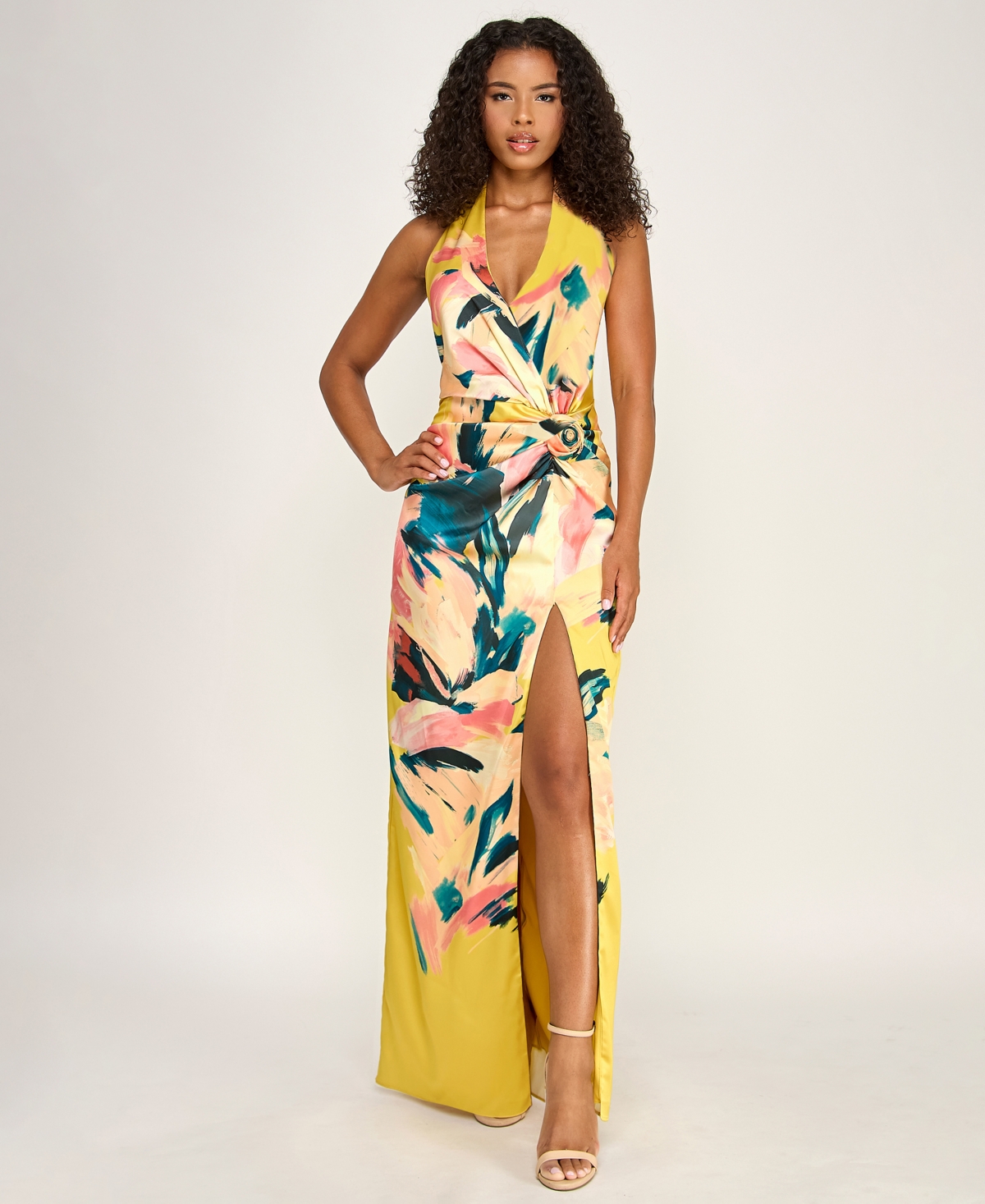 Click here for Seni & Cade Womens Plunge V-Neck Printed Gown - go... prices