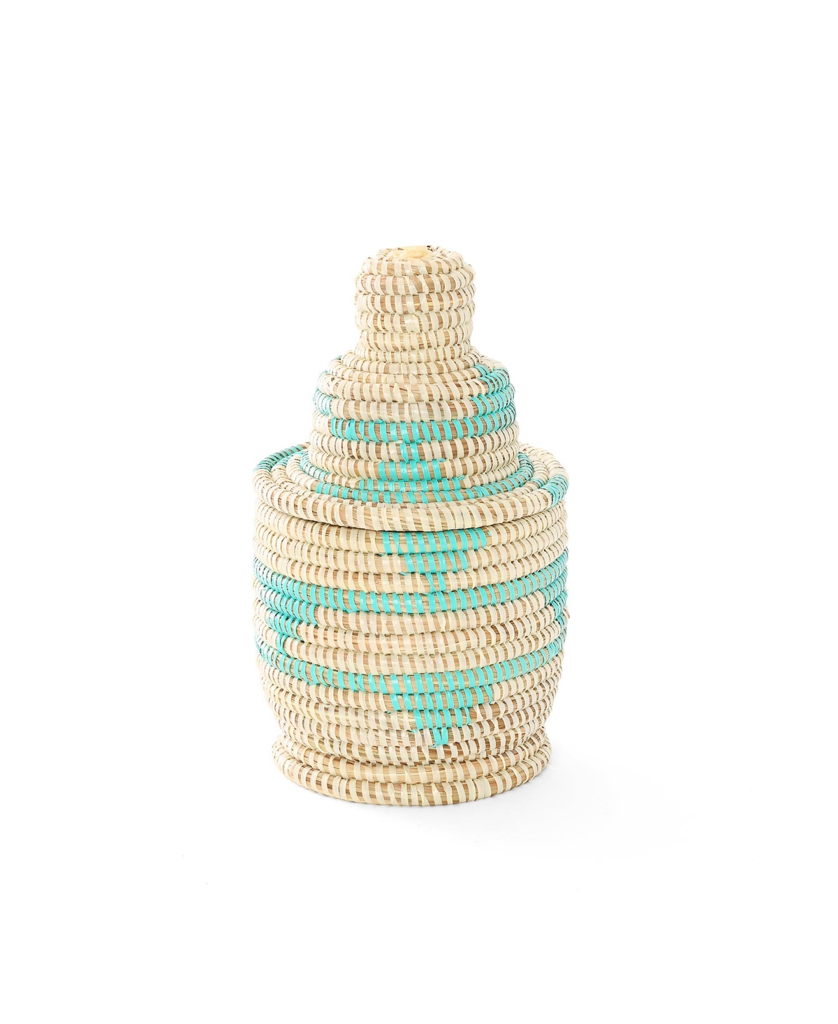 Click here for African Modern  Lidded Tower Basket - Aqua prices