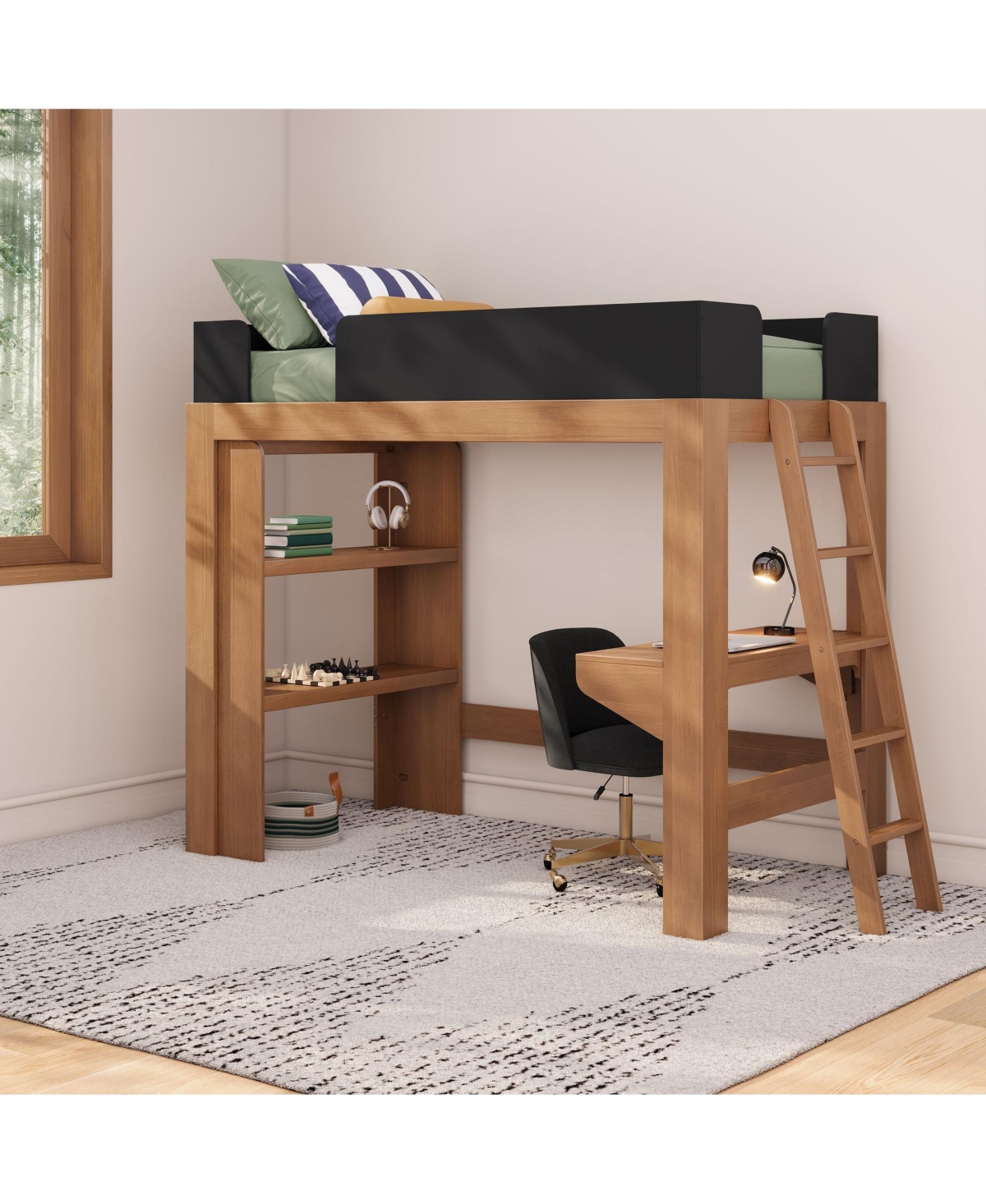 Click here for Max & Lily Mid-Century Modern Twin Loft Bed with D... prices