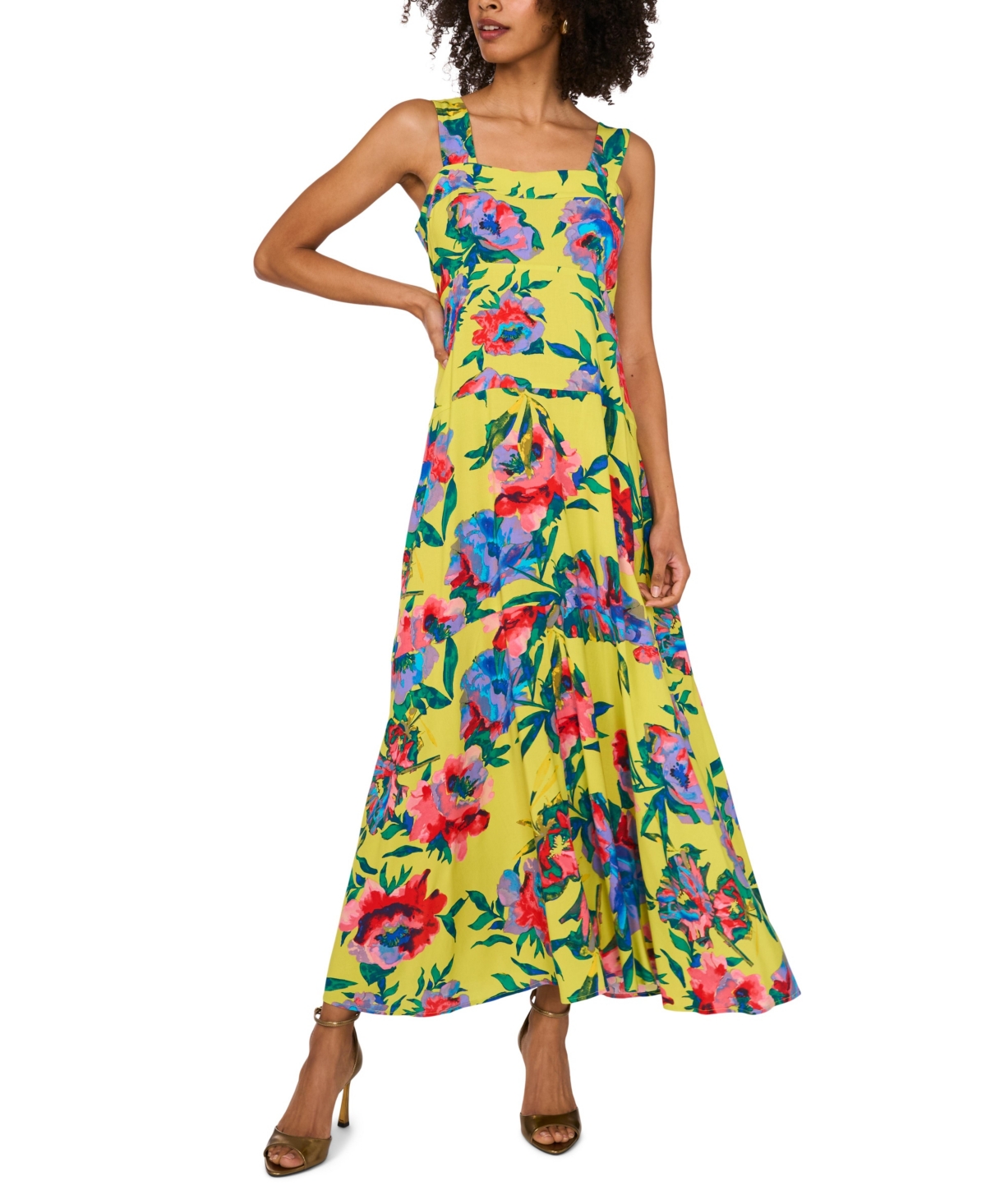 Click here for Vince Camuto Womens Floral Square-Neck Smocked-Bac... prices