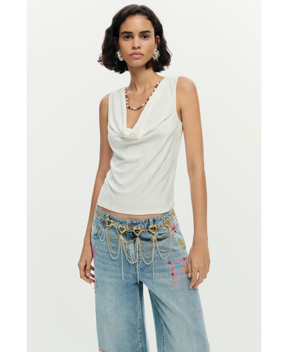 Click here for Desigual Womens Draped sleeveless t-shirt - White prices