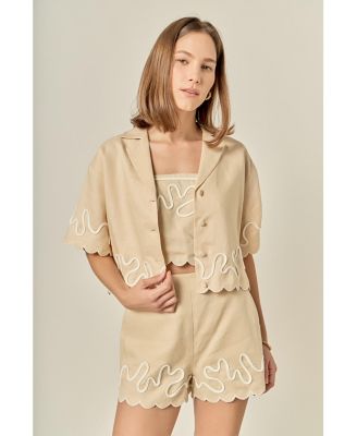 Click here for Womens Wavy Embroidered Crop Shirt Bandeau Top Sho... prices