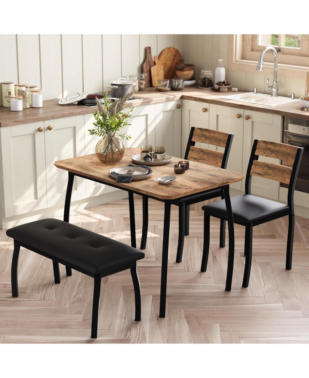 Click here for gaomon 4-Piece Wooden Dining Table Set with 2 Cush... prices