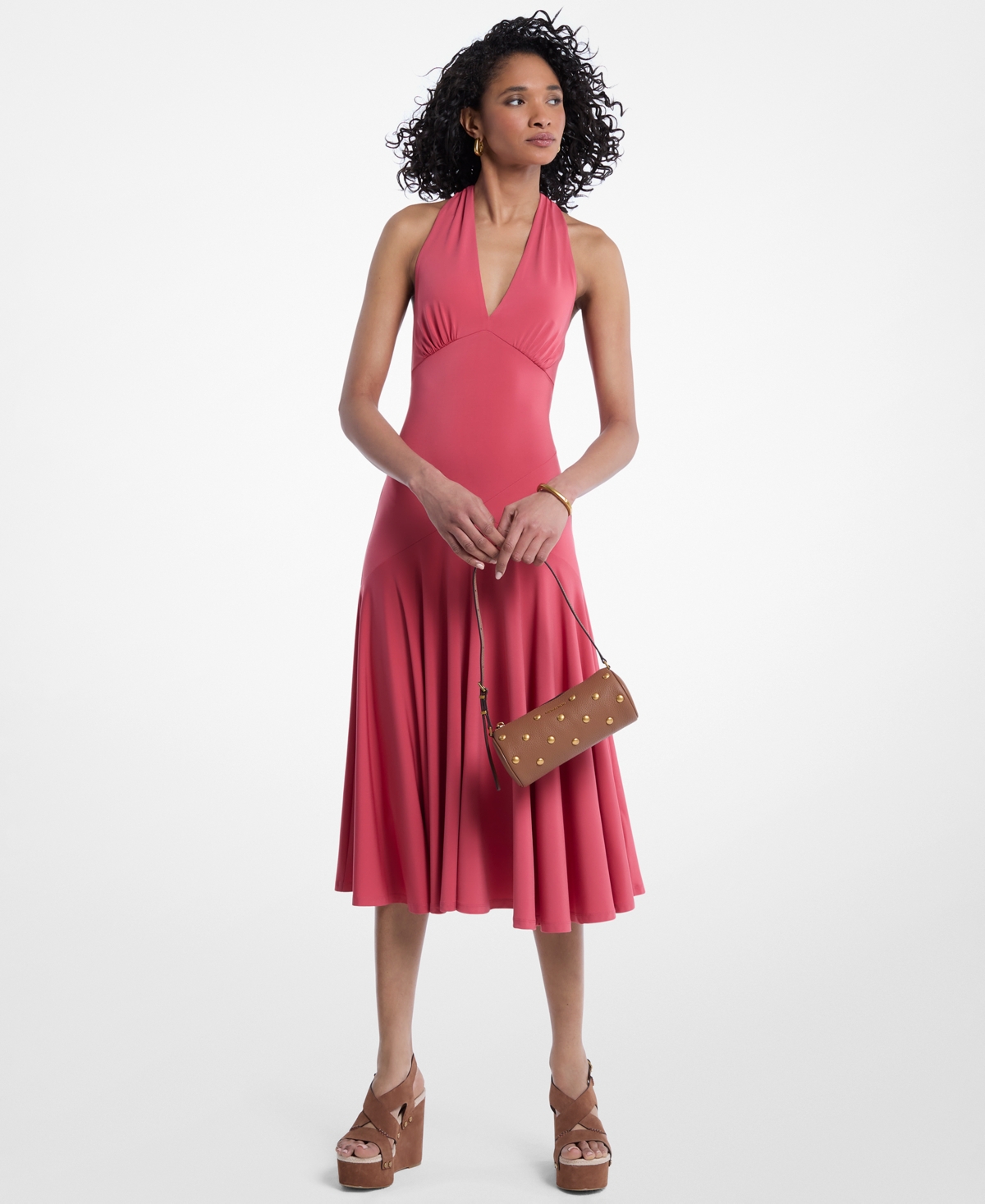 Click here for Michael Kors Womens Halter V-Neck Midi Dress - Lig... prices