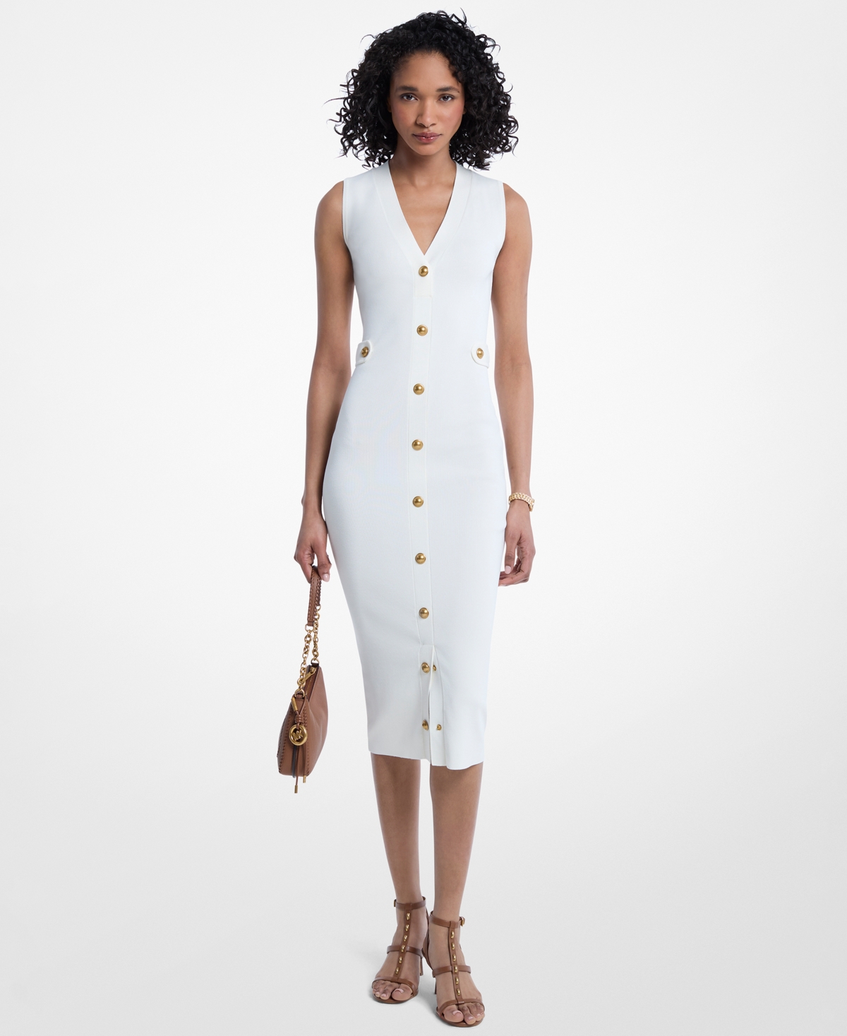 Click here for Michael Kors Womens V-Neck Sleeveless Midi Dress -... prices