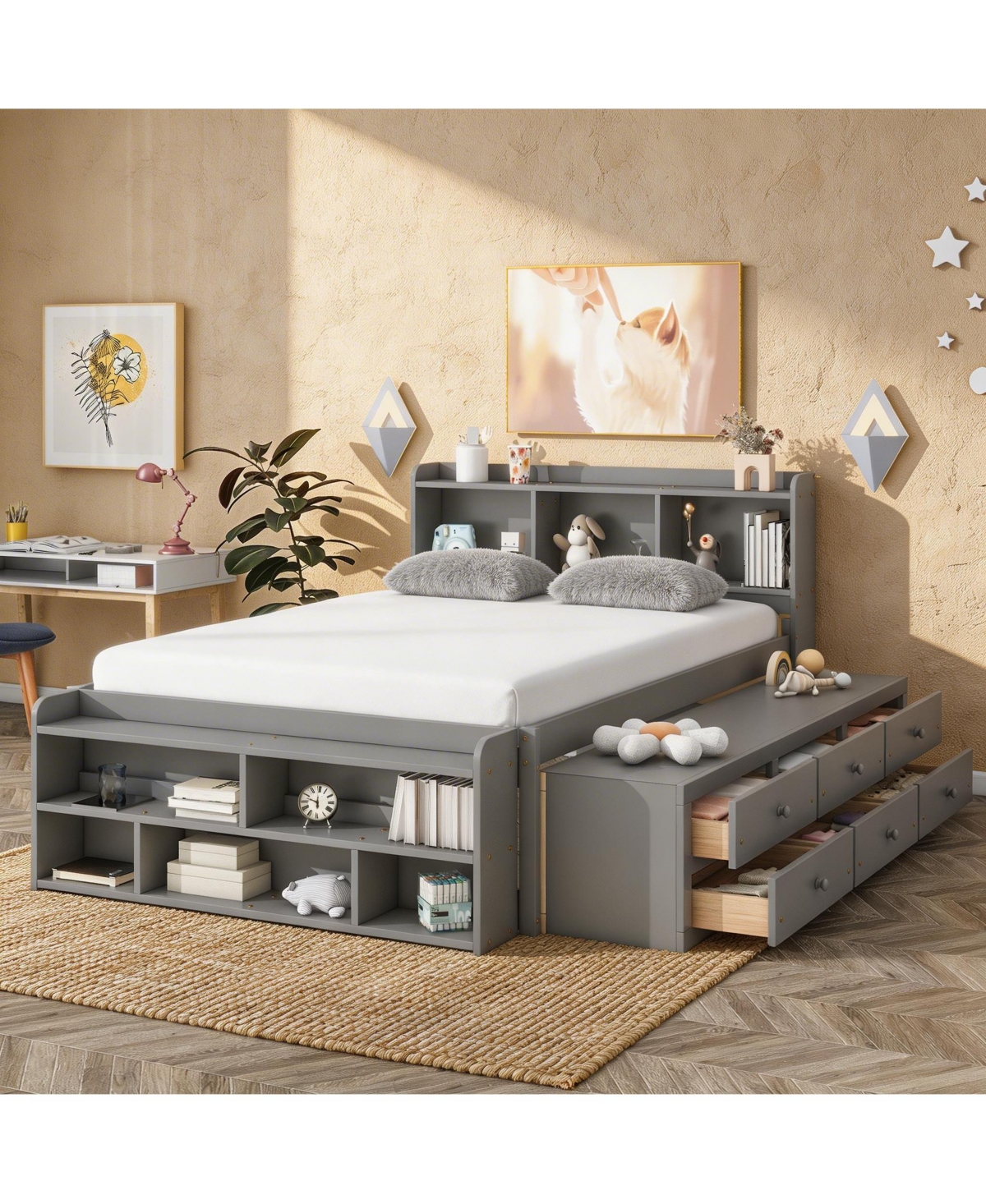 Click here for Sailvan Full Size Platform Bed Frame with Bookcase... prices