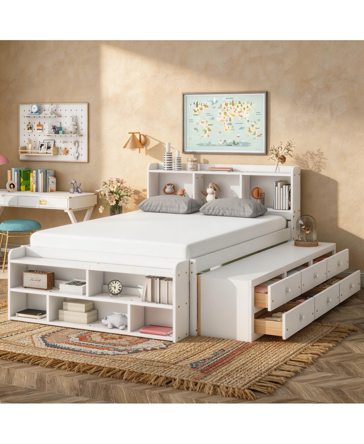Click here for Sailvan Full Size Platform Bed Frame with Bookcase... prices