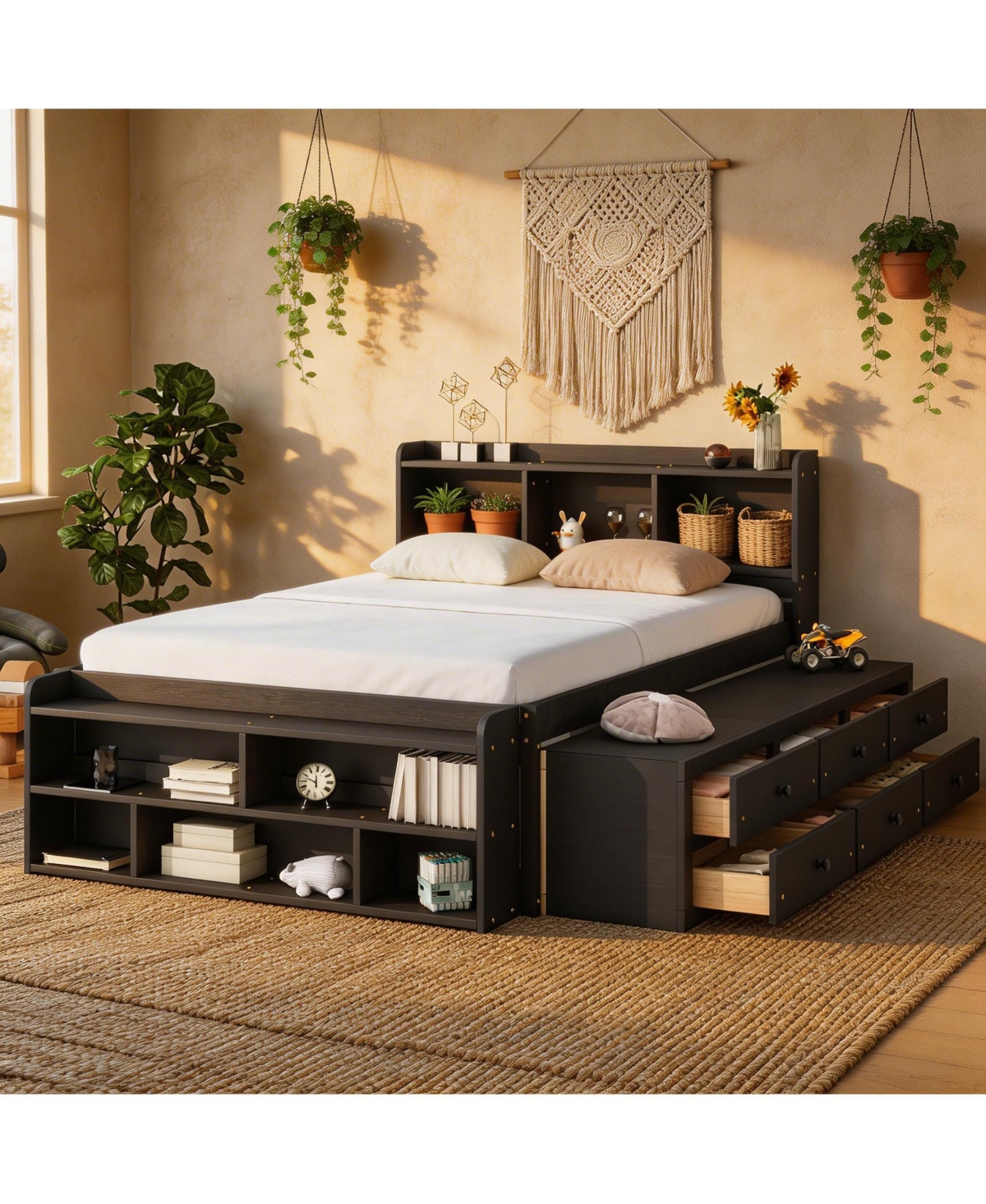 Click here for Sailvan Full Size Platform Bed Frame with Bookcase... prices