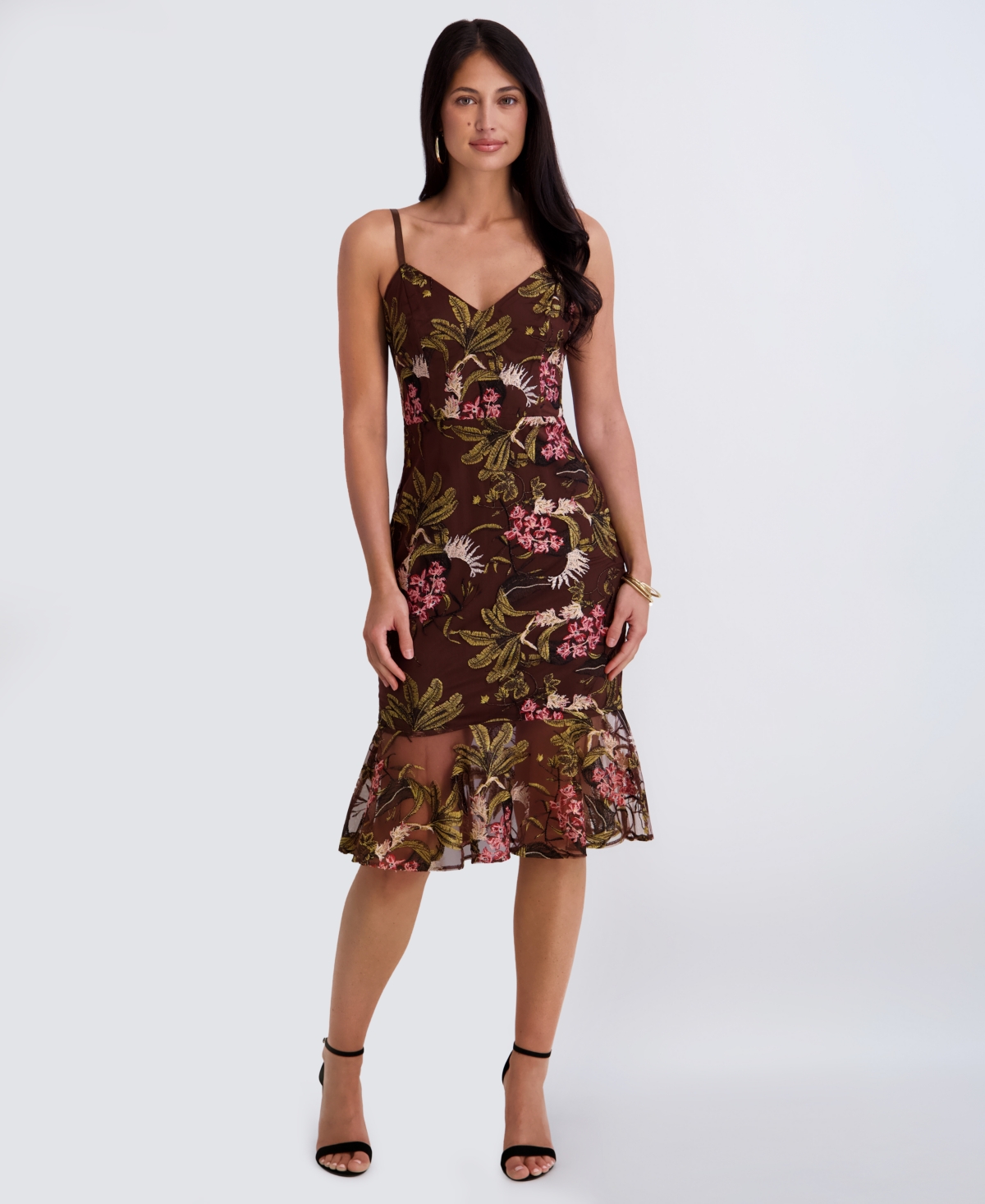 Click here for Siena Womens Embroidered Mesh Sweetheart Neck Midi... prices