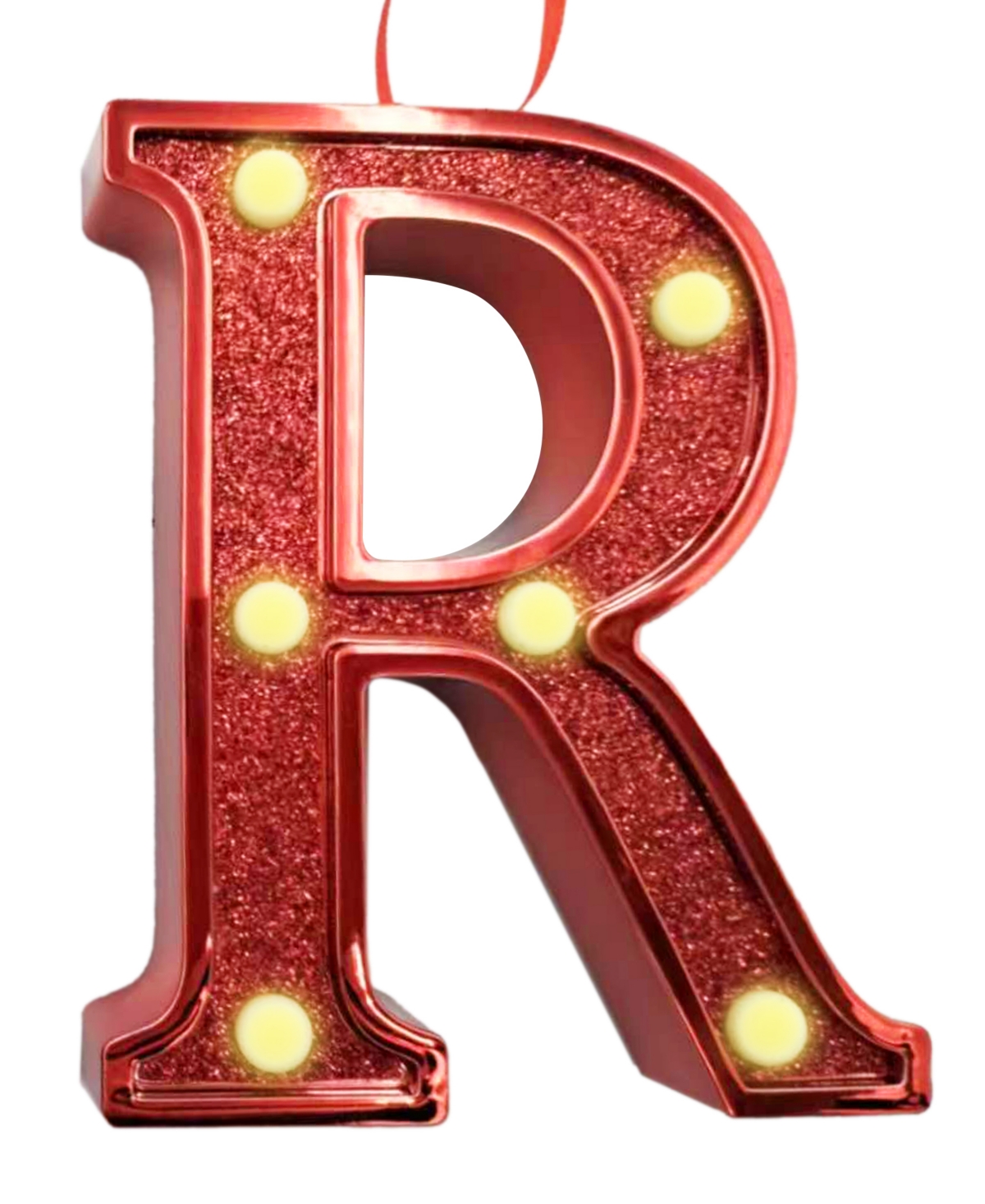 Click here for Ganz Light Up Initial Red Glitter Ornament - R prices