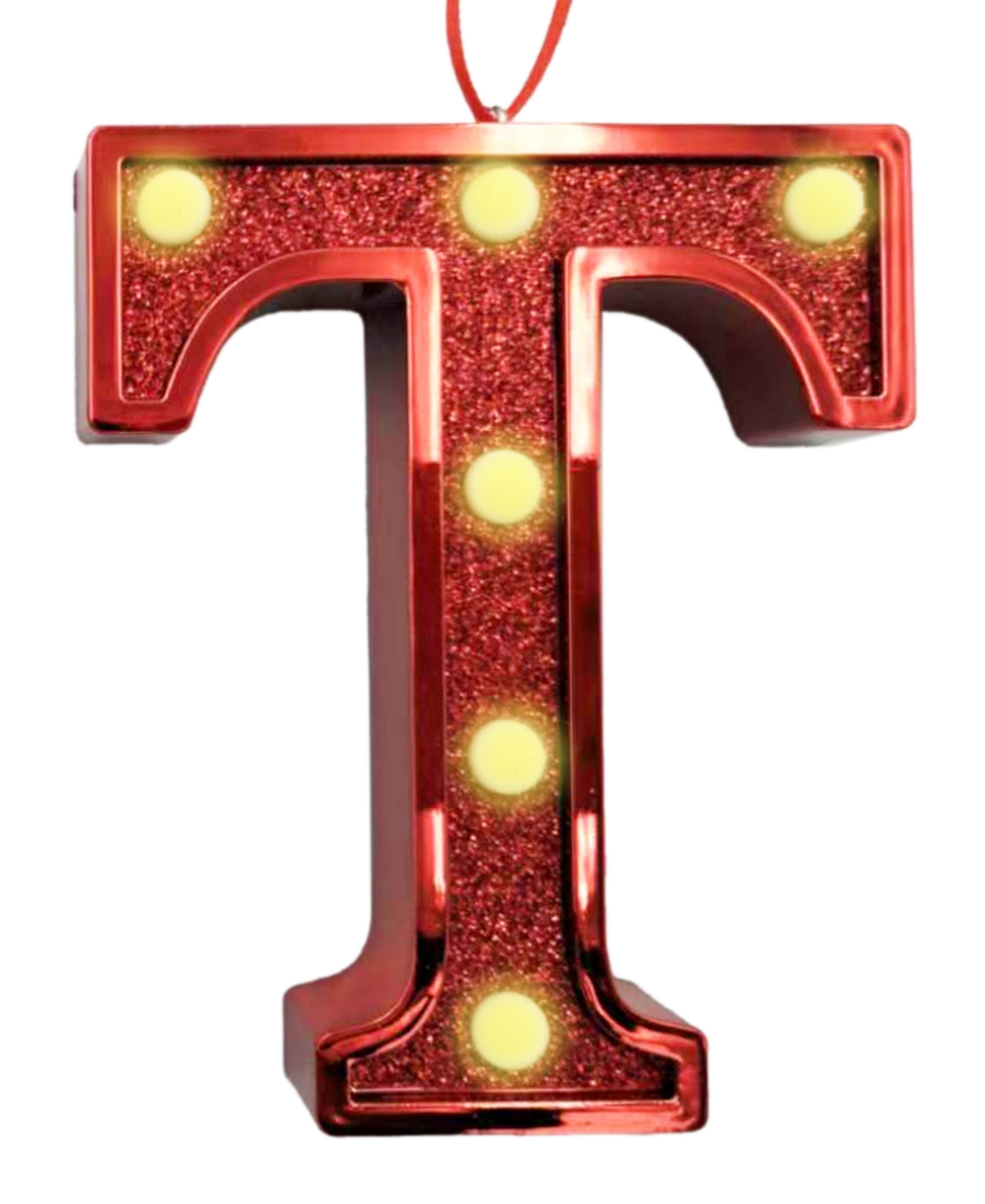 Click here for Ganz Light Up Initial Red Glitter Ornament - T prices