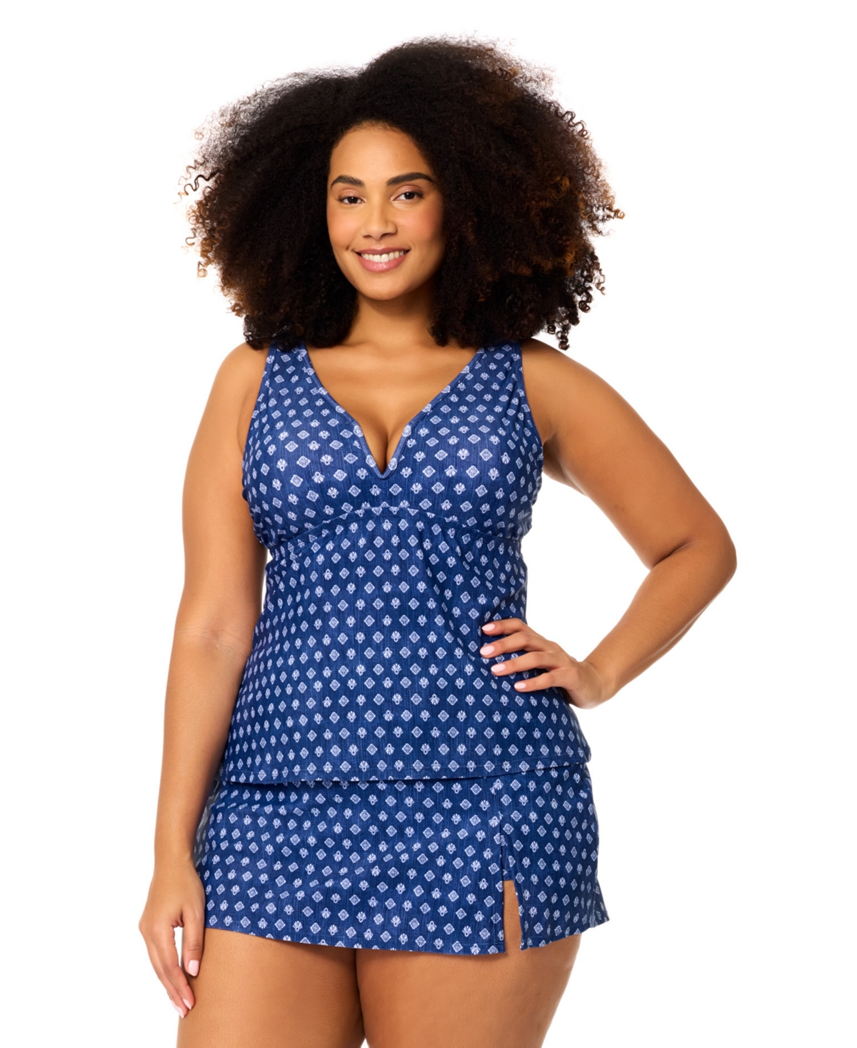 Click here for Raisins Curve Plus Size Tanzania Tankini Top - Blu... prices