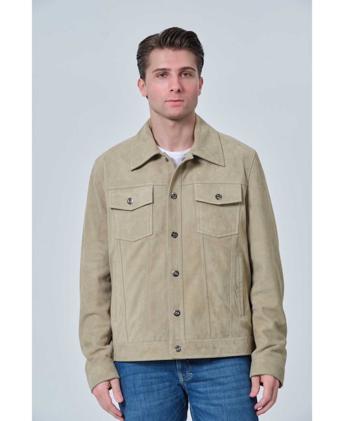 Click here for Furniq Uk Mens Suede Jacket - Sage green prices