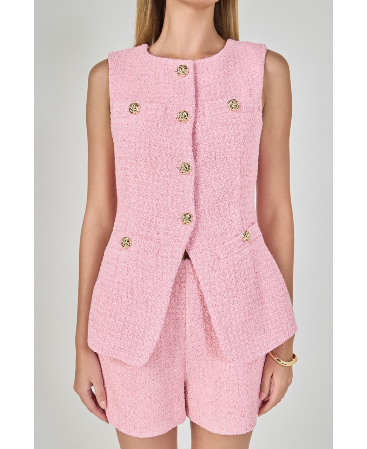 Click here for endless rose Womens Tweed Buttoned Long Split Top... prices