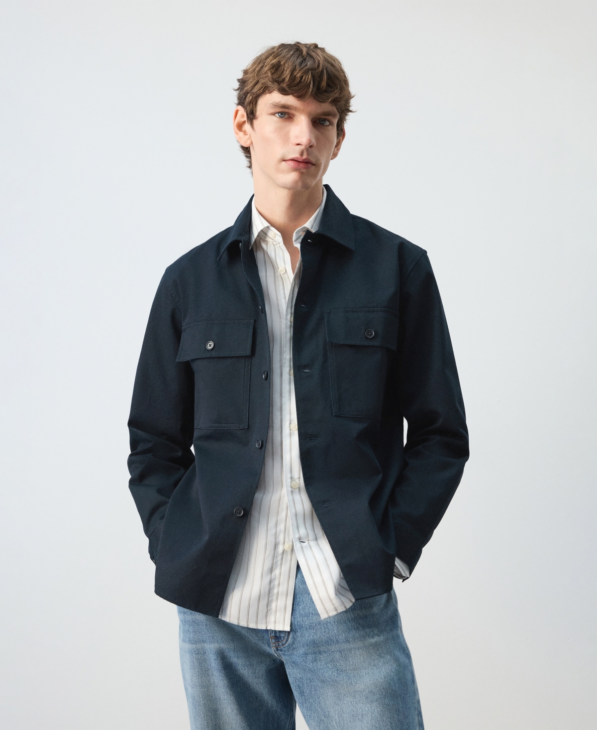 Click here for Mango Mens Pockets Overshirt - Dark Navy prices