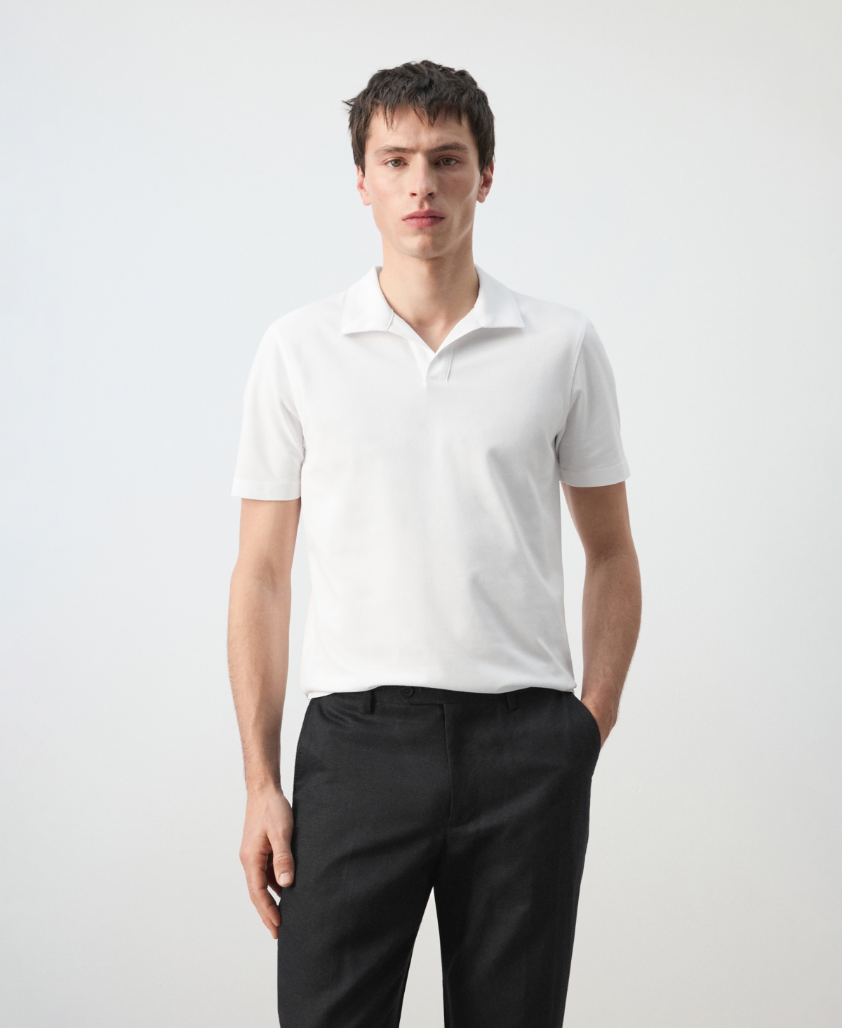 Click here for Mango Mens Slim Fit Pique Polo Shirt - White prices