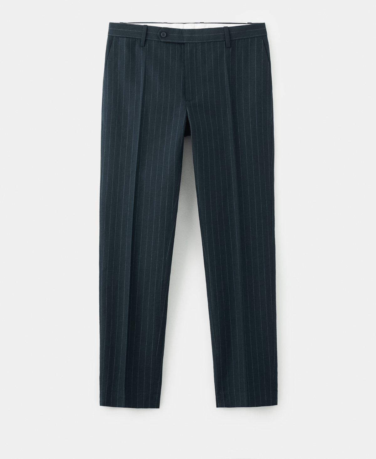 Click here for Mango Mens Pinstripes Regular-Fit Linen-Blend Pant... prices