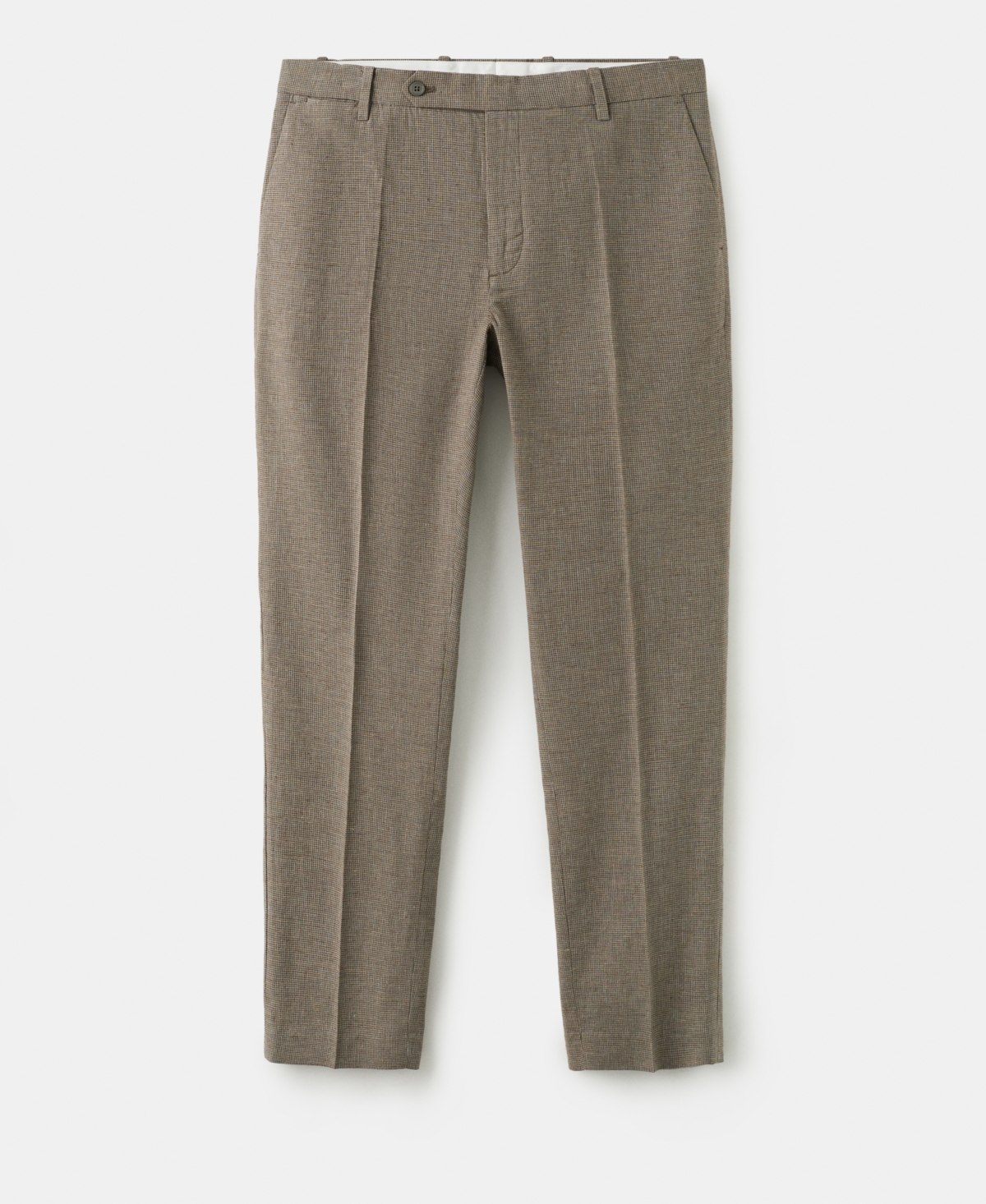 Click here for Mango Mens Regular-Fit Houndstooth Linen-Blend Pan... prices