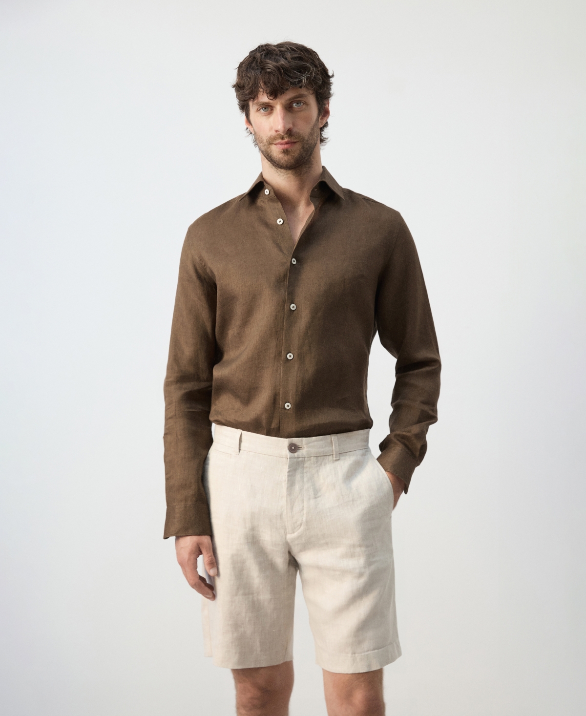 Click here for Mango Mens Slim-Fit Shirt - Brown prices