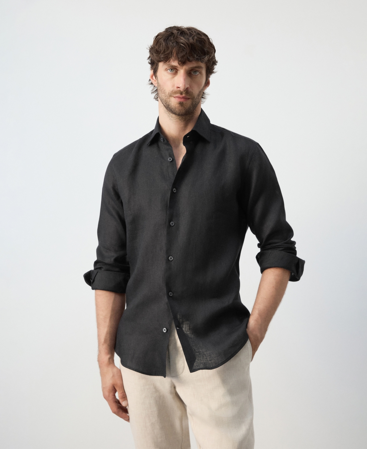 Click here for Mango Mens Slim-Fit Shirt - Black prices
