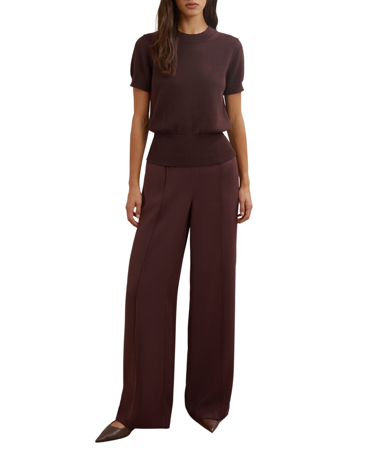 Click here for Reiss Womens Cotton And Wool Crew-Neck Top - Burgu... prices