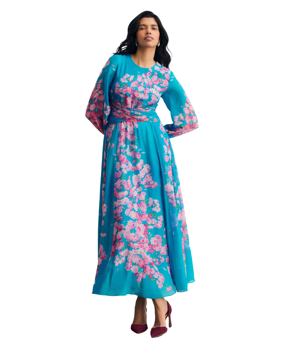 Click here for The Fold Womens Portofino Silk Chiffon Dress - Blu... prices