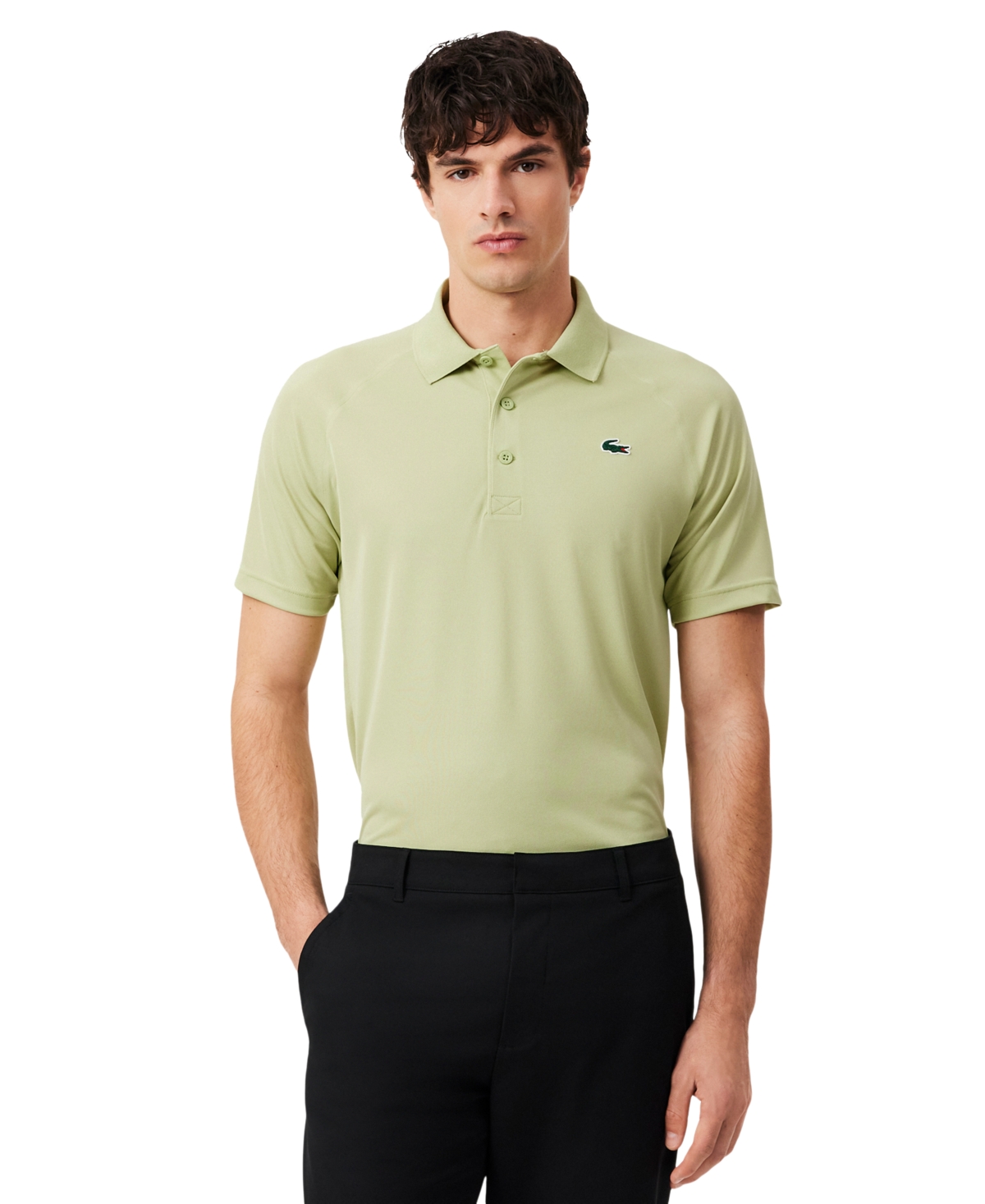 Mens Lacoste Sport Breathable Run-Resistant Interlock Polo Shirt - Olive