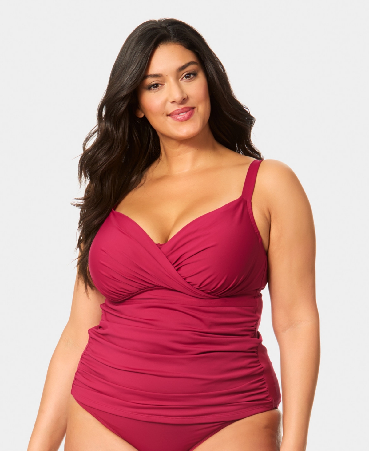 Click here for Anne Cole Plus Size Shirred Tankini Top - Wine prices