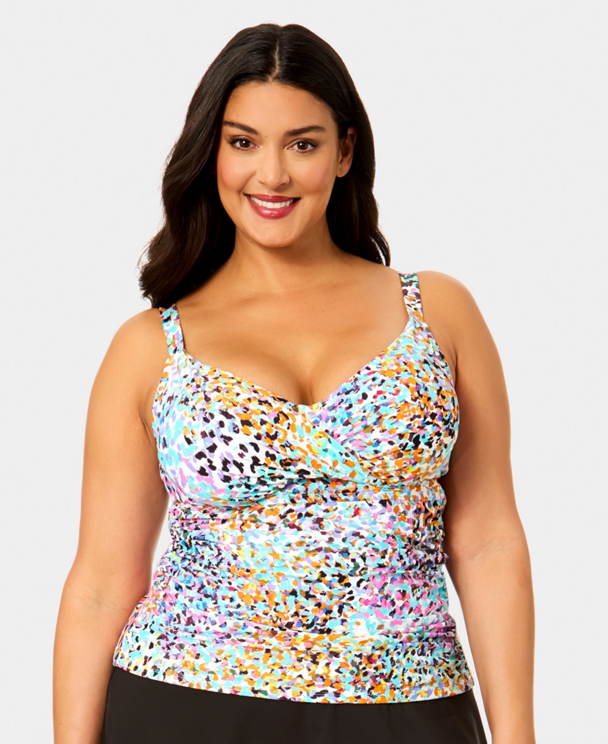 Click here for Anne Cole Plus Size Shirred Tankini Top - Multi Co... prices