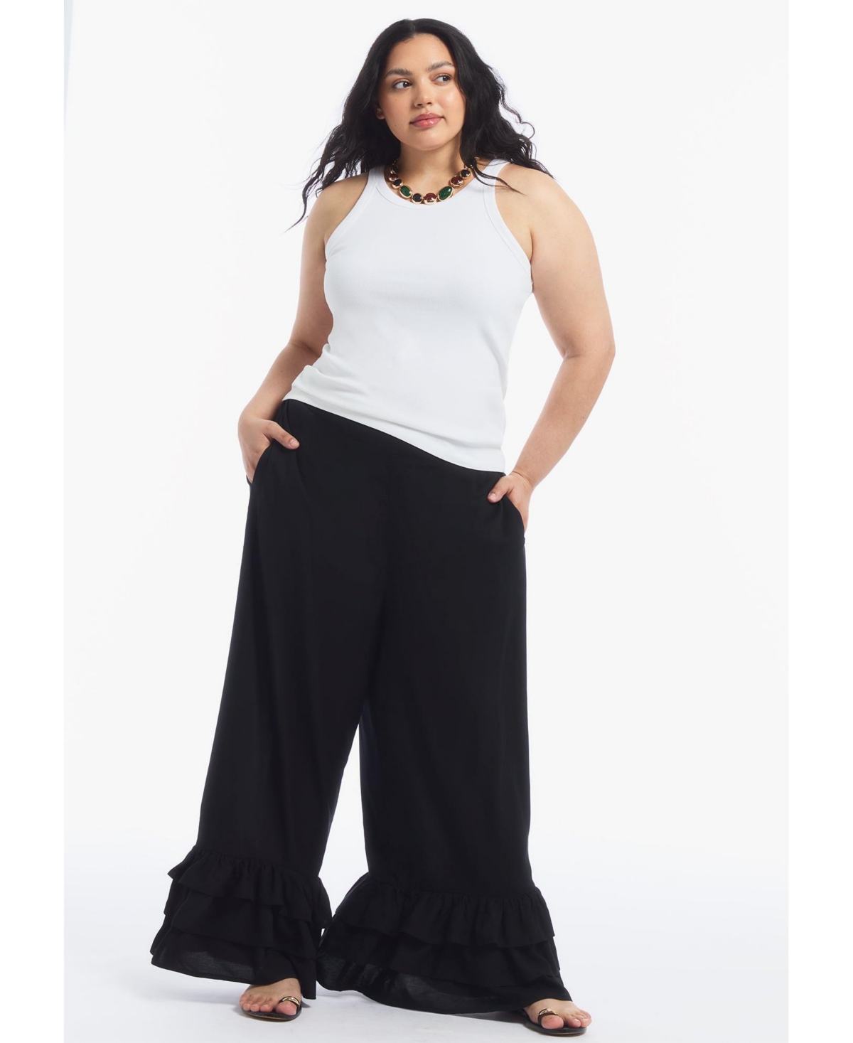 Click here for June & Vie Womens Ruffled Hem Pant - Black onyx prices