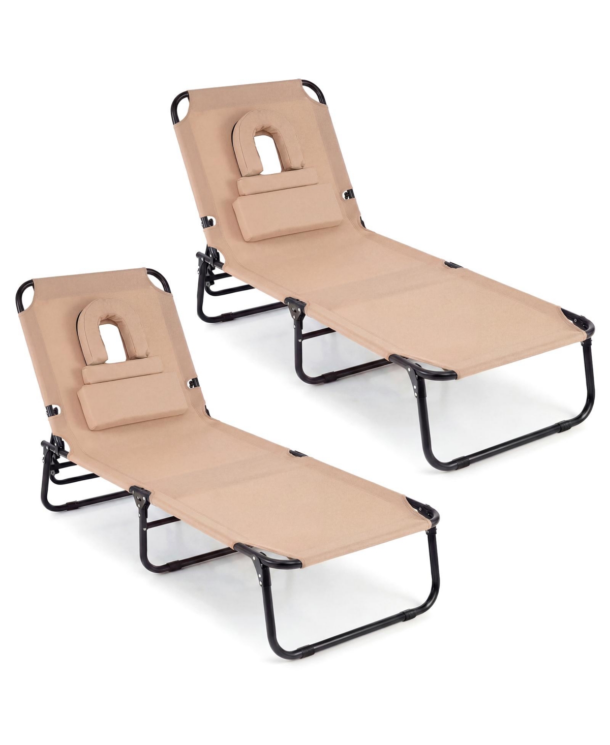 Click here for Gymax 2PCS Folding Beach Sun Lounger w/Face Hole R... prices