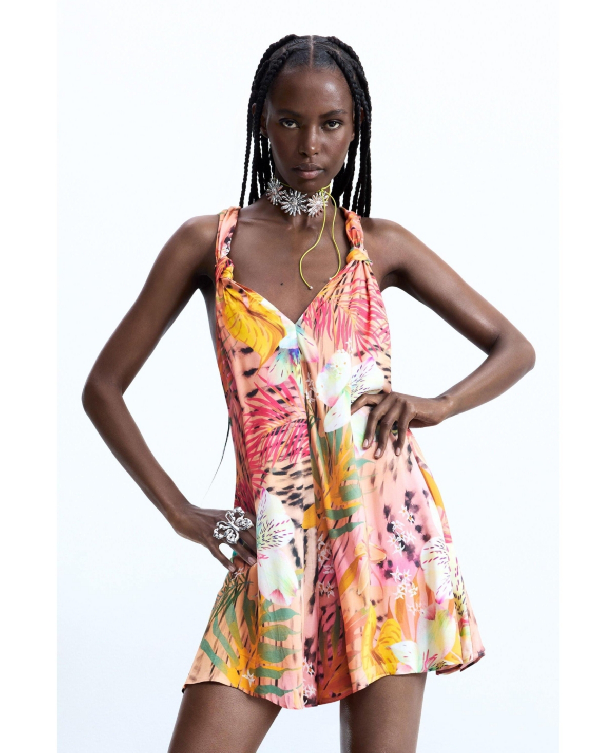 Click here for Desigual Womens Tropical short jumpsuit - Pink prices